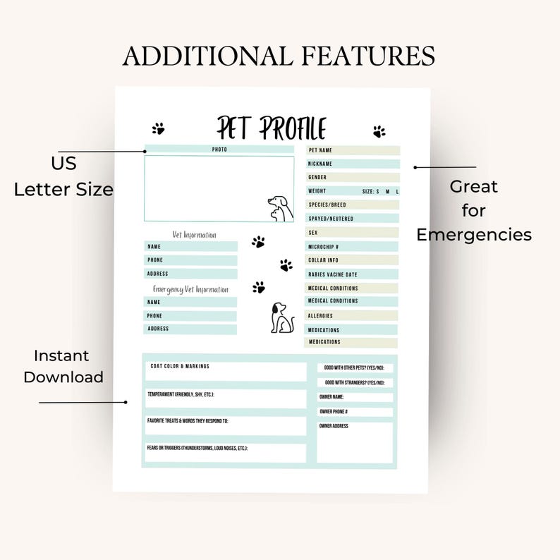2 Page Pet Record Sheet Printable, Pet Vaccination Record, Pet Health ...