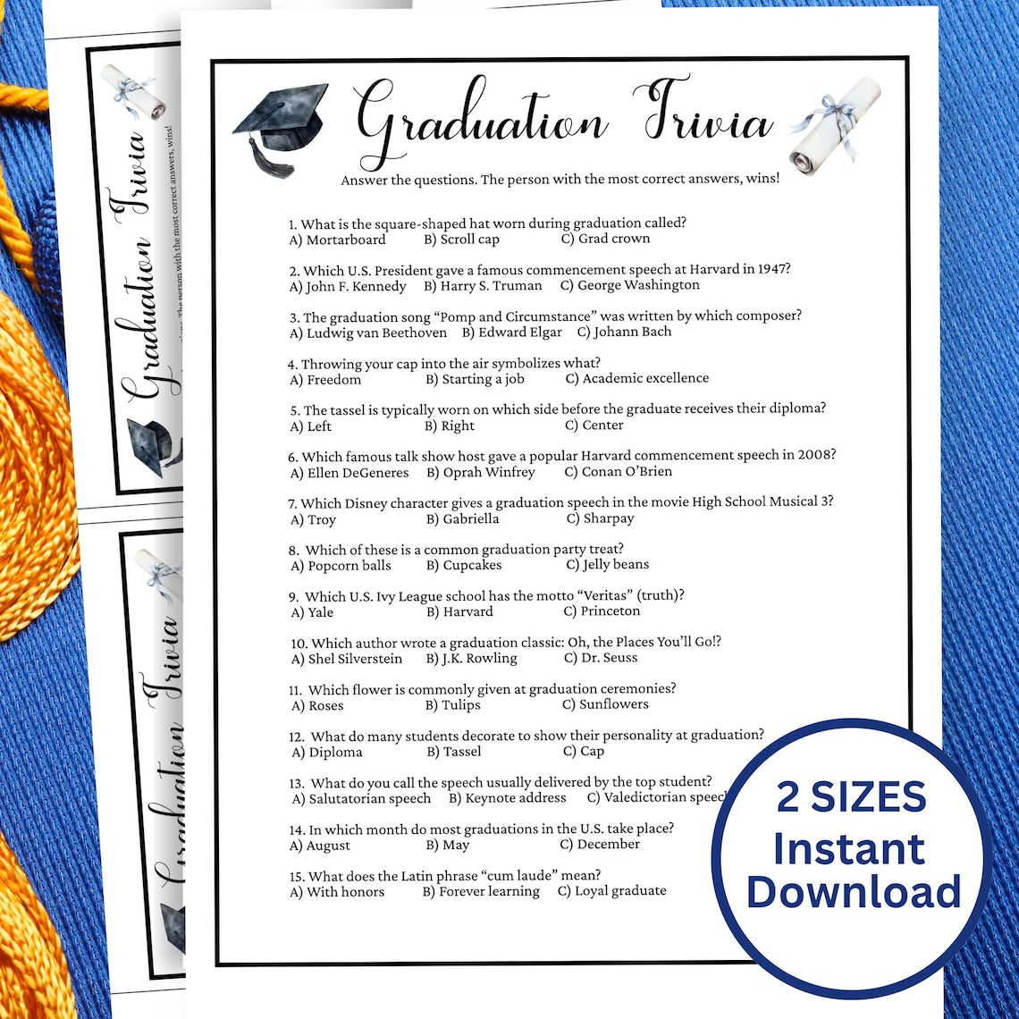 2025 Graduation Trivia Game, Graduation Party Game Printable, High ...