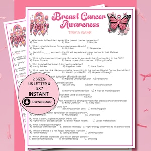 Breast Cancer Awareness Trivia Printable, Pink Ribbon Fundraiser Party ...