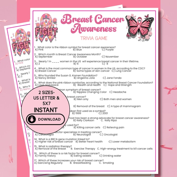 Breast Cancer Pink Quiz - Etsy New Zealand