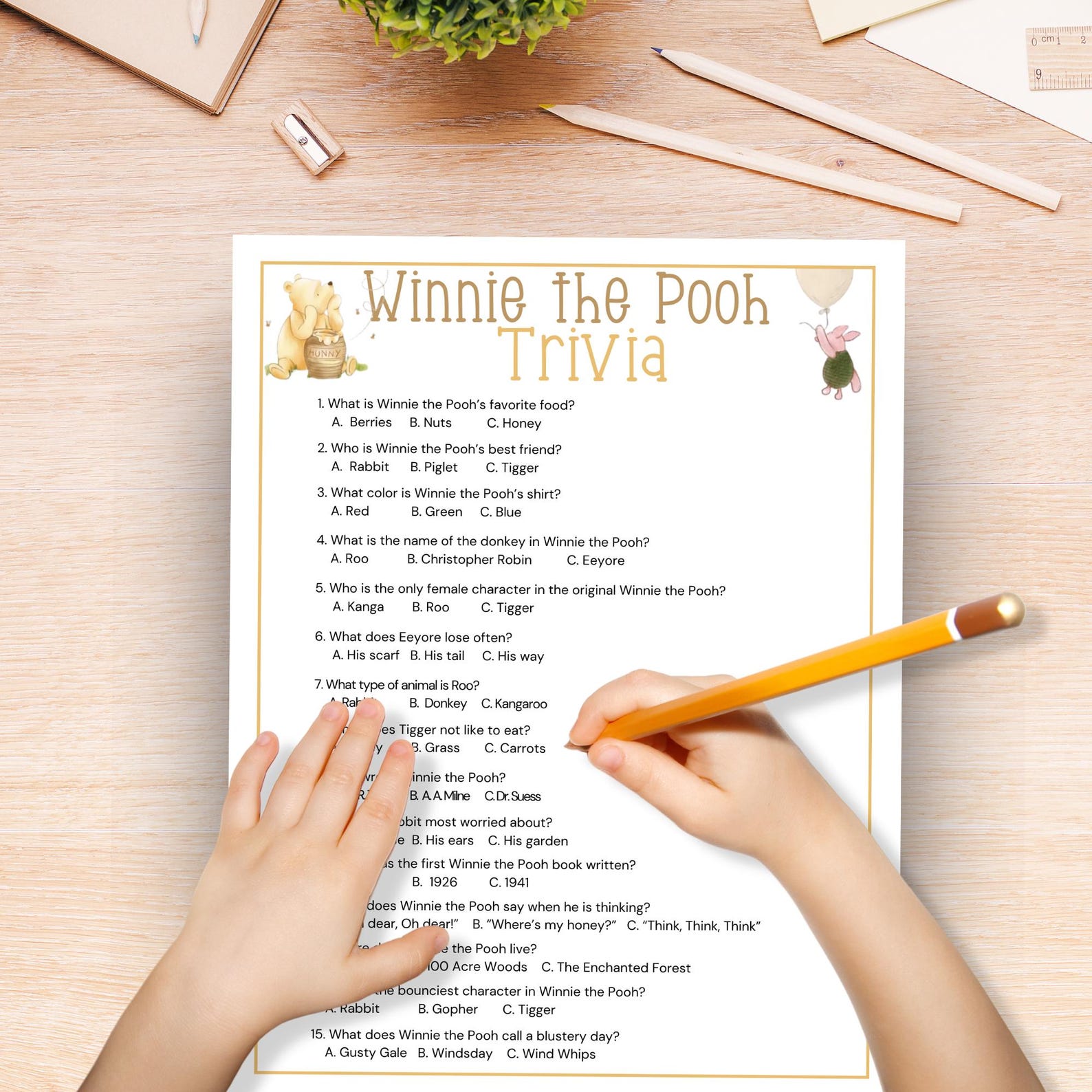 Printable Winnie the Pooh Trivia Game, Winnie the Pooh Baby Shower ...