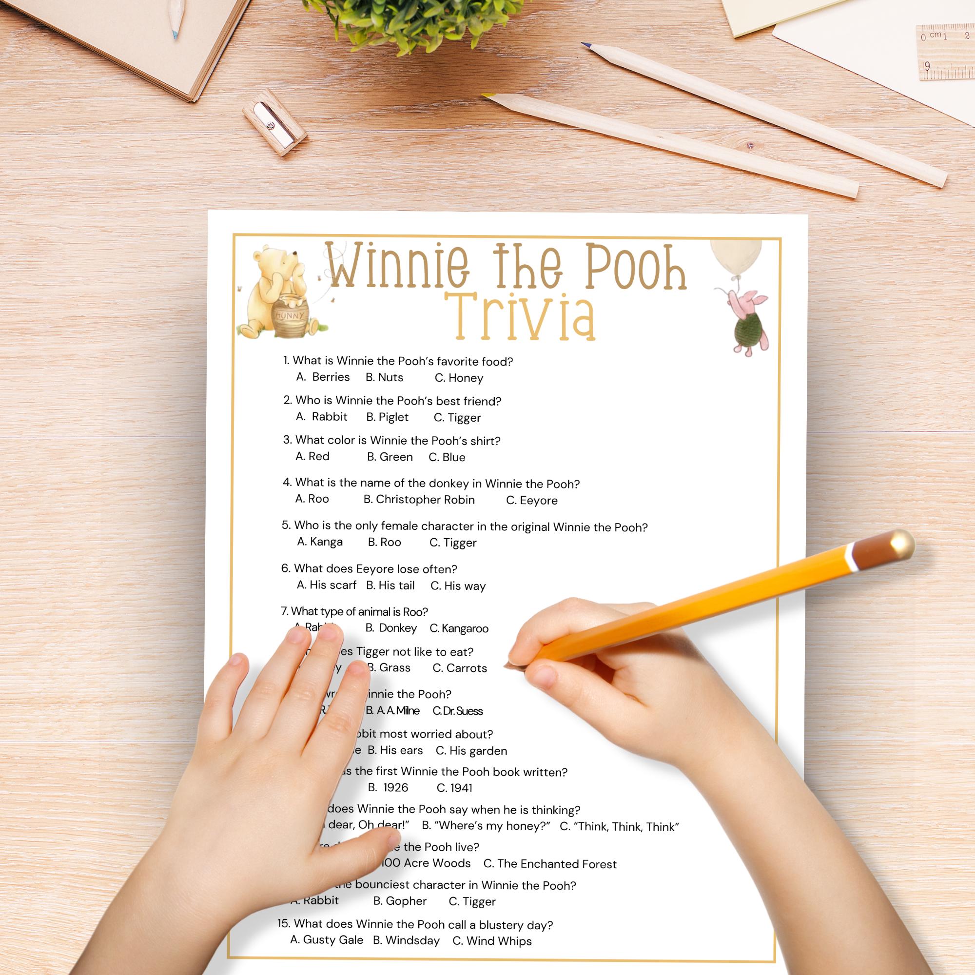 Printable Winnie the Pooh Trivia Game, Winnie the Pooh Baby Shower ...