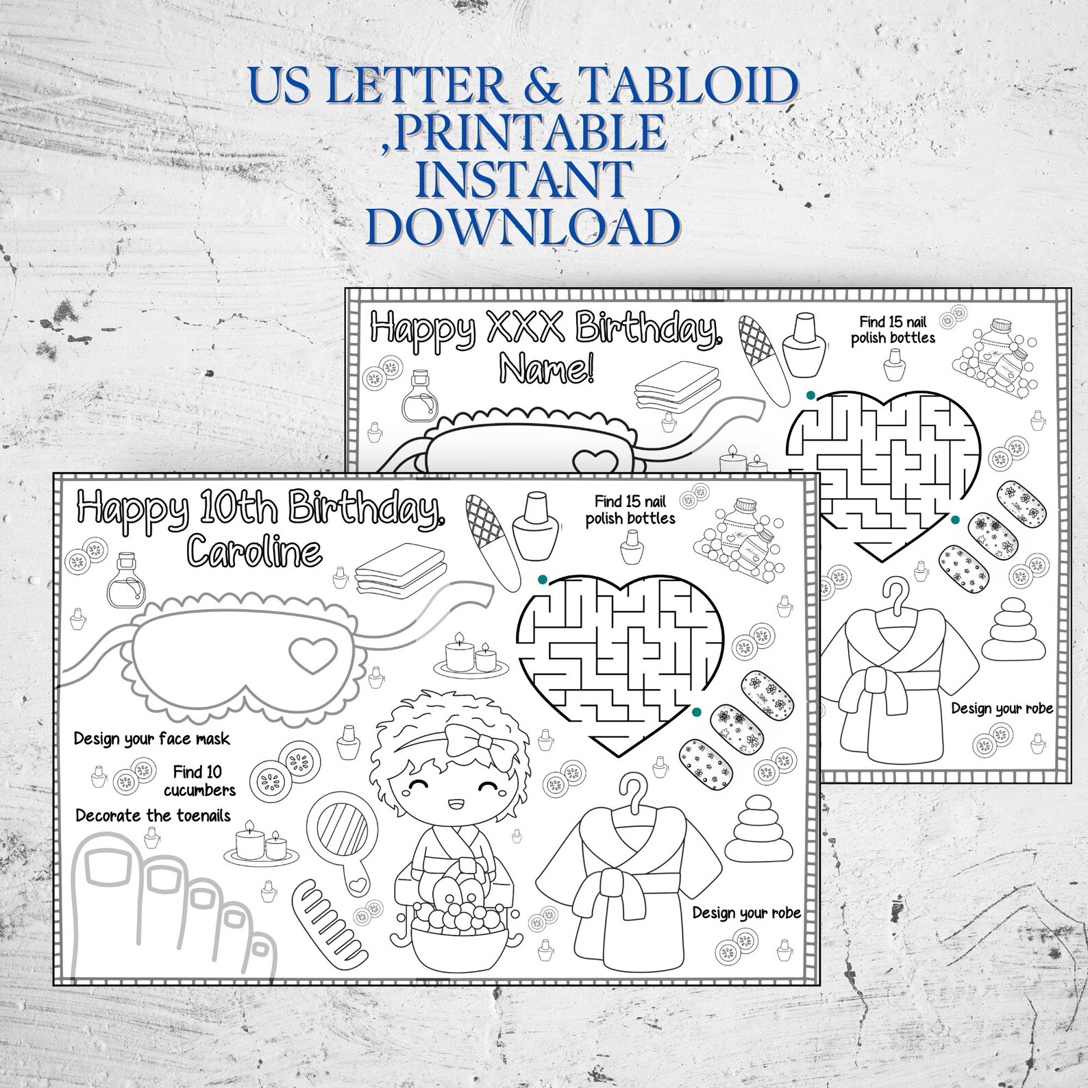 Editable Spa Party Coloring Placemat Printable, Spa Birthday Activity ...