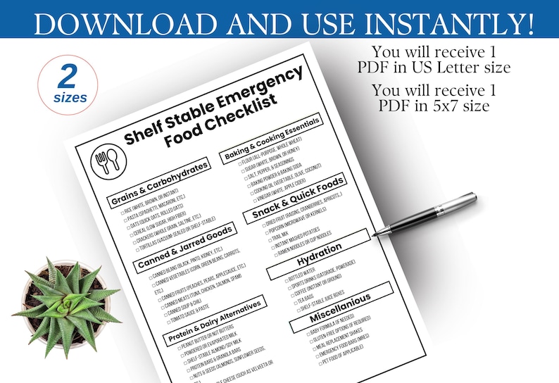 Shelf Stable Food Checklist, Non-perishable Food List, Emergency ...