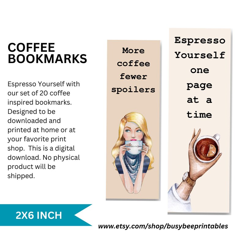 20 Coffee Bookmarks Printable, Funny Quotes Bookmark Set, Bookmarks for ...