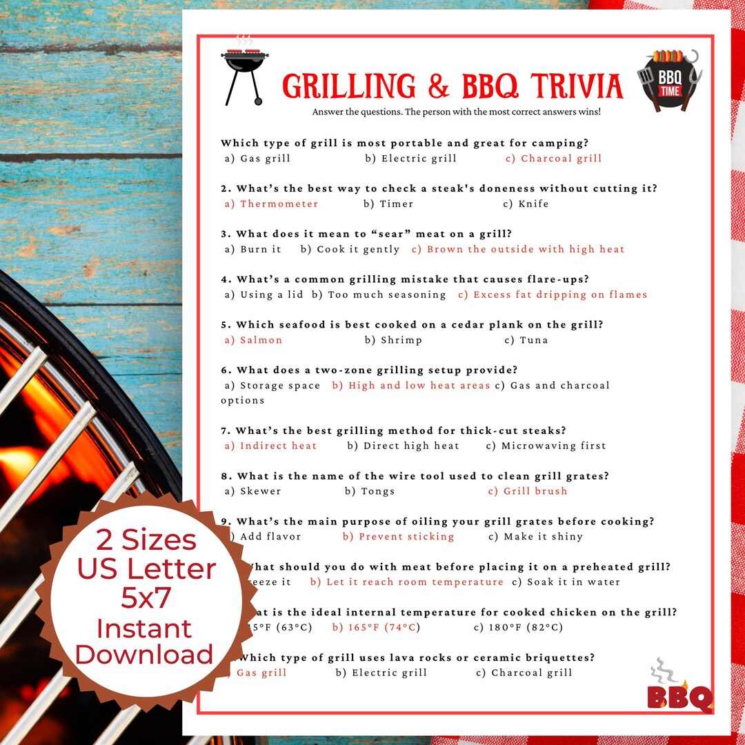 Grilling and Barbeque Trivia Game Printable, Backyard Barbeque Games ...