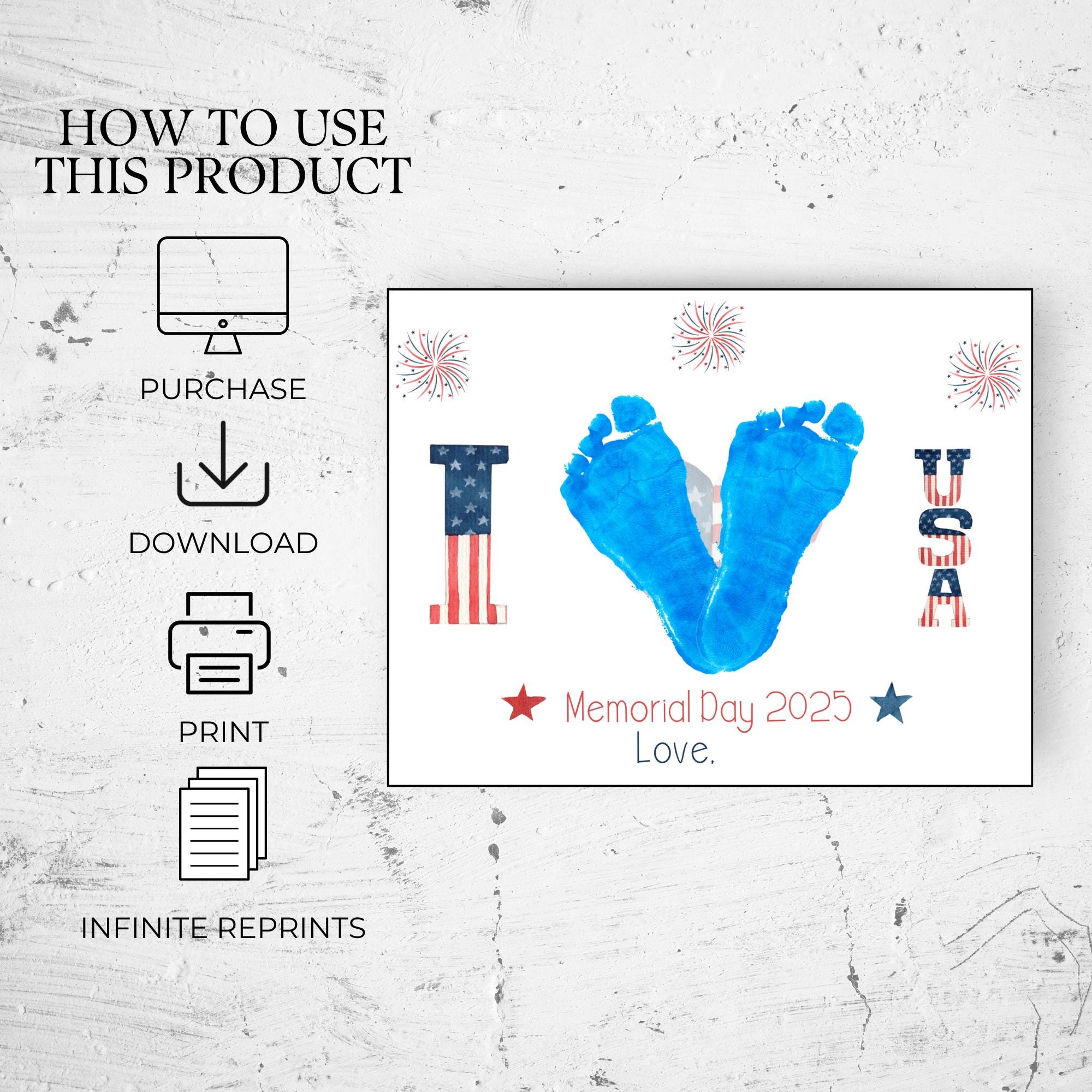 Memorial Day Handprint Art Printable, Memorial Day Footprint Art ...