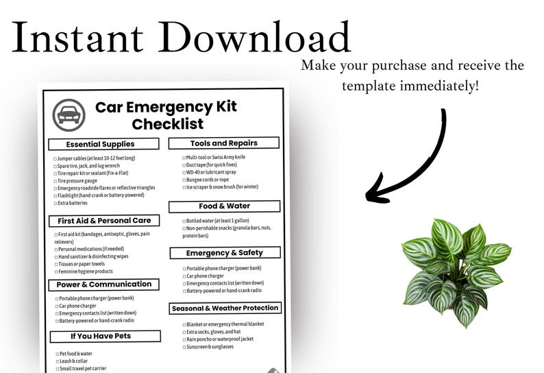 Car Emergency Kit List Printable, Vehicle Emergency Kit Checklist ...