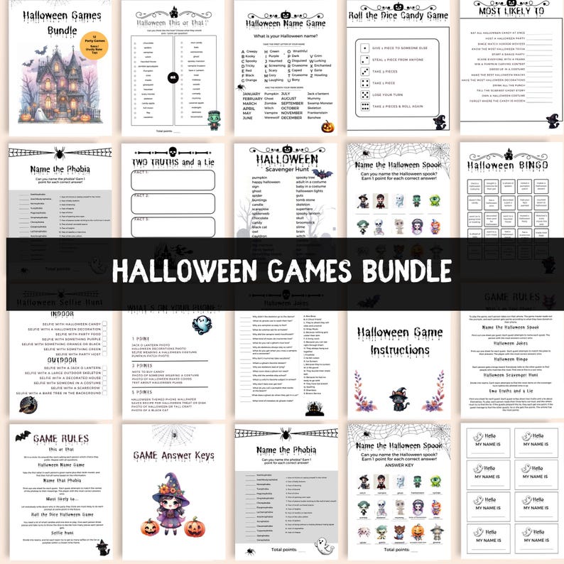 Halloween Game Bundle 12 Fun Printable Games for Adults and Kids ...