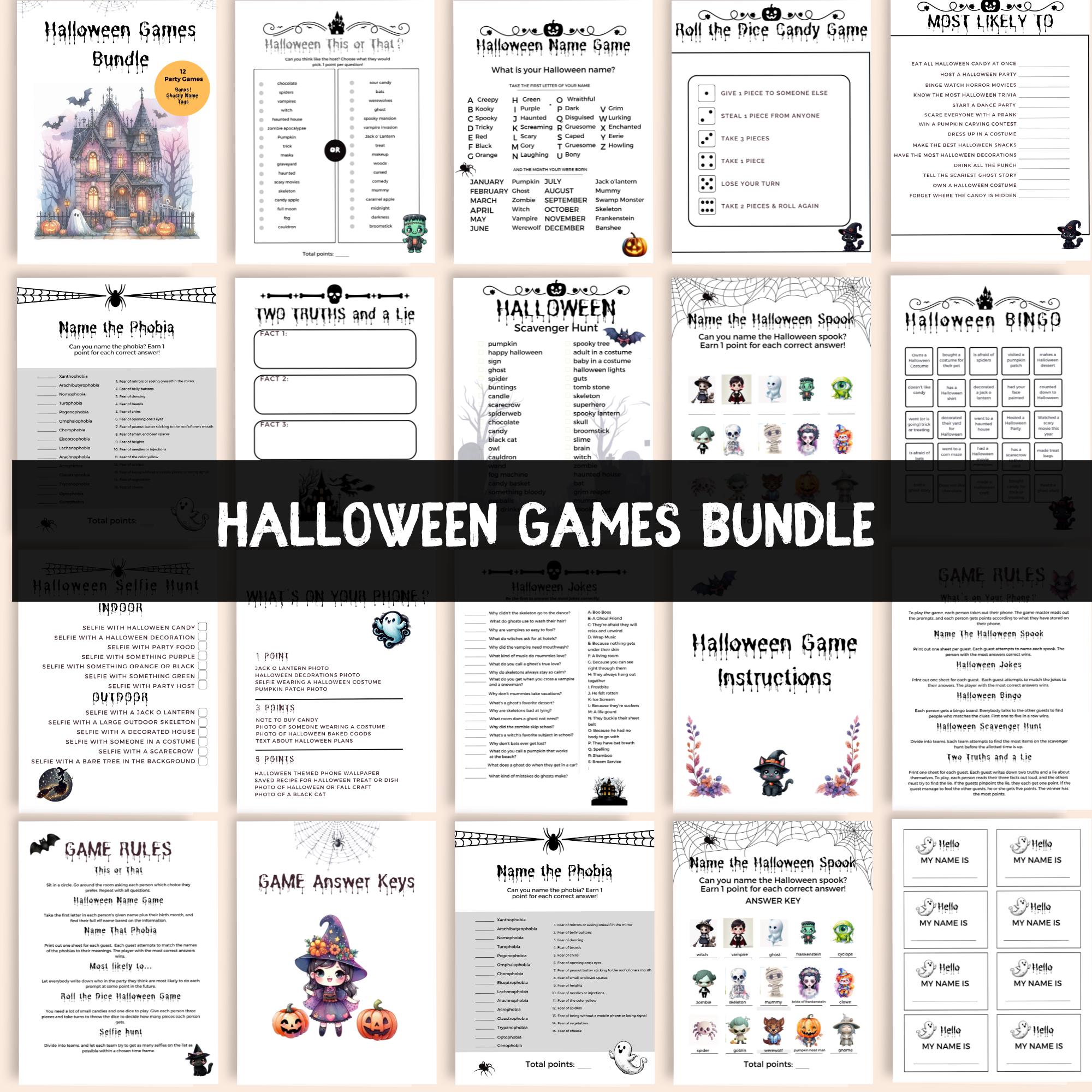 Halloween Game Bundle 12 Fun Printable Games for Adults and Kids ...