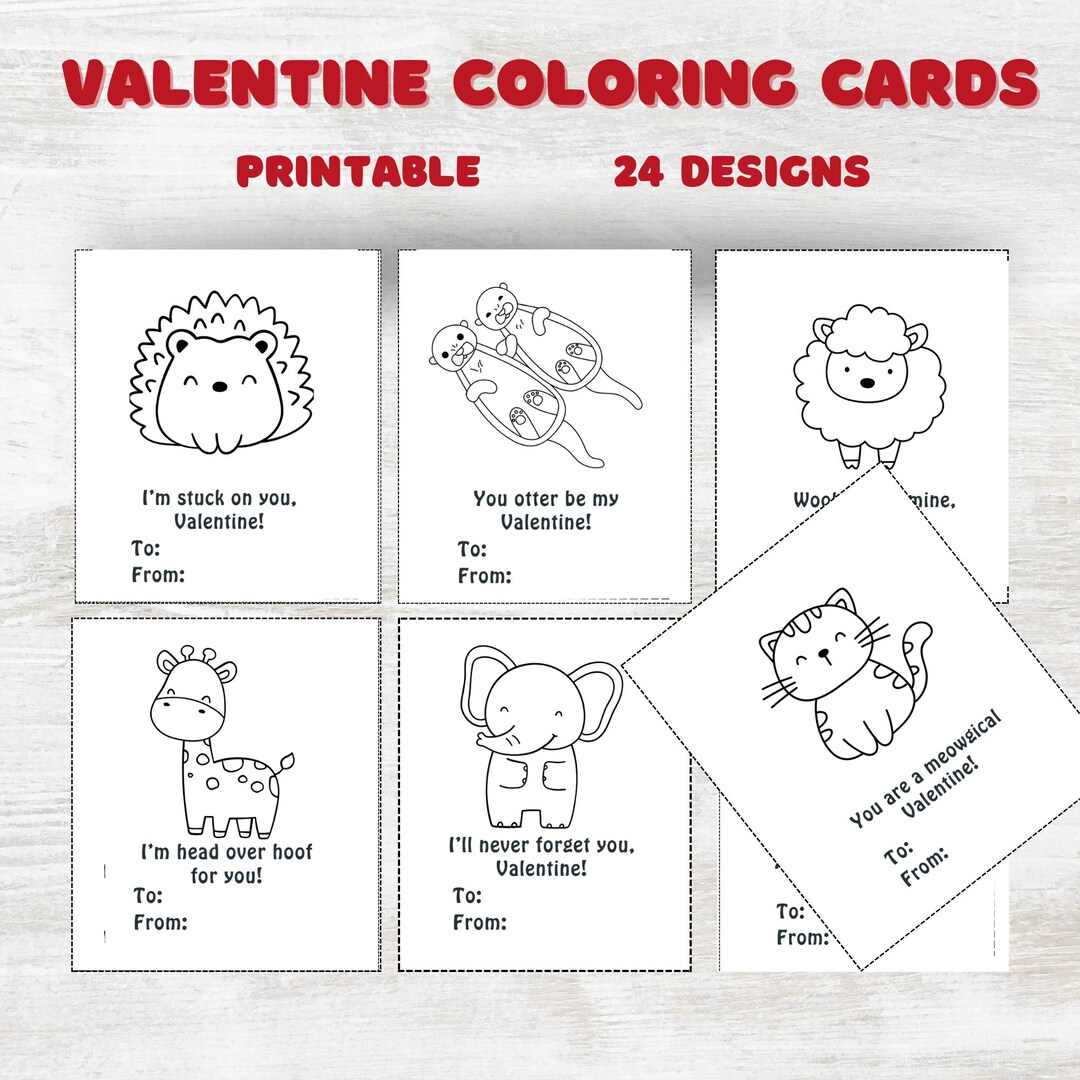 Valentine Coloring Cards, Printable Valentine's Day Cards, Kids ...
