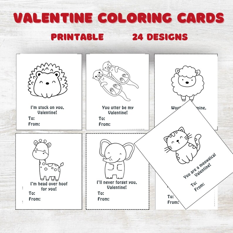 Valentine Coloring Cards, Printable Valentine's Day Cards, Kids ...