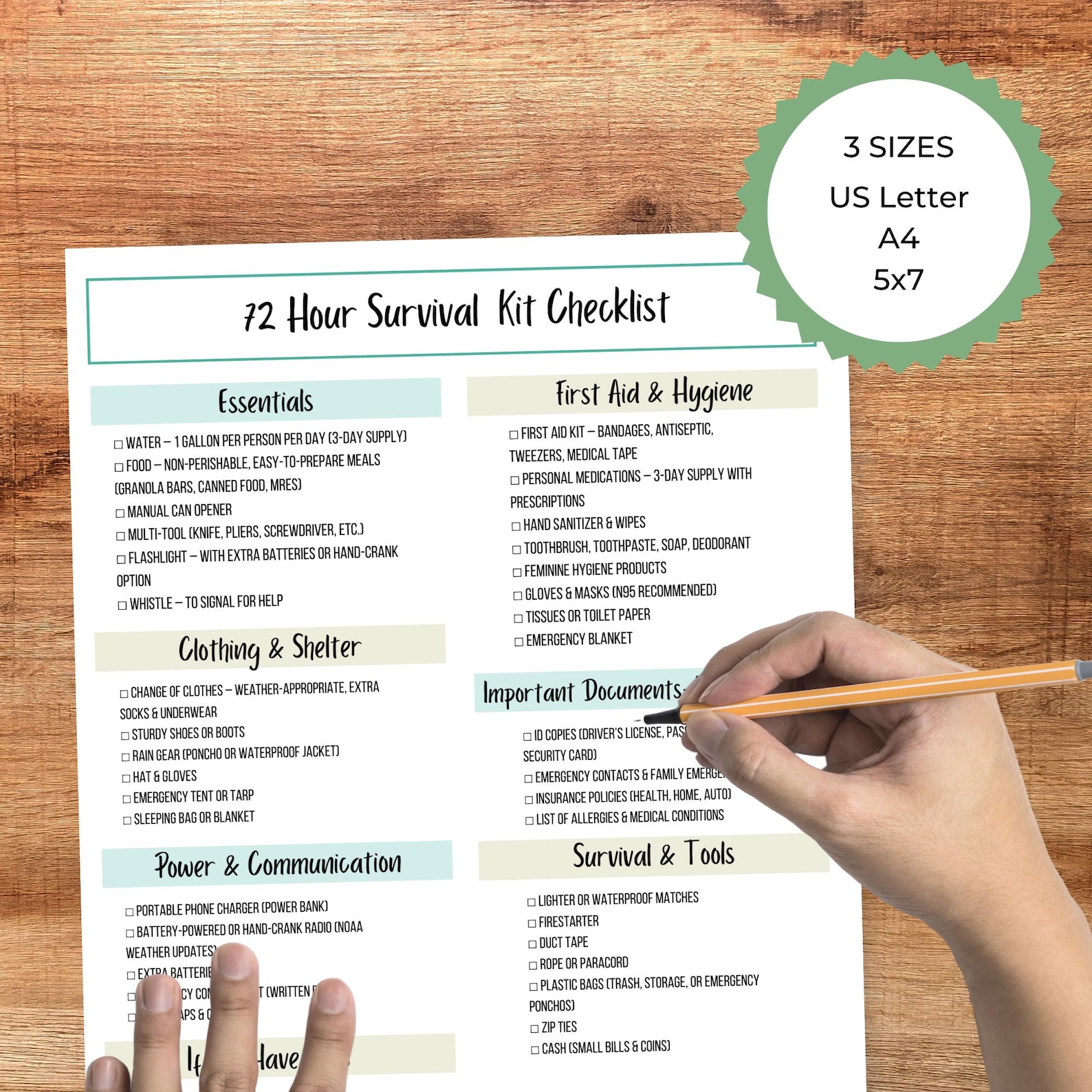 72 Hour Survival Kit Checklist Printable, Emergency Preparedness ...