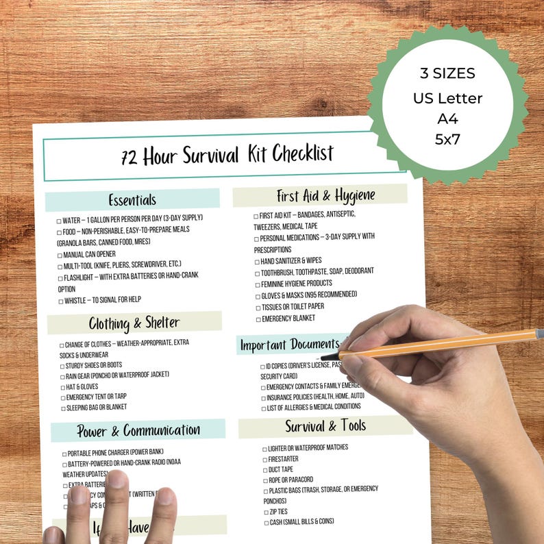 72 Hour Survival Kit Checklist Printable, Emergency Preparedness Checklist, Disaster ...