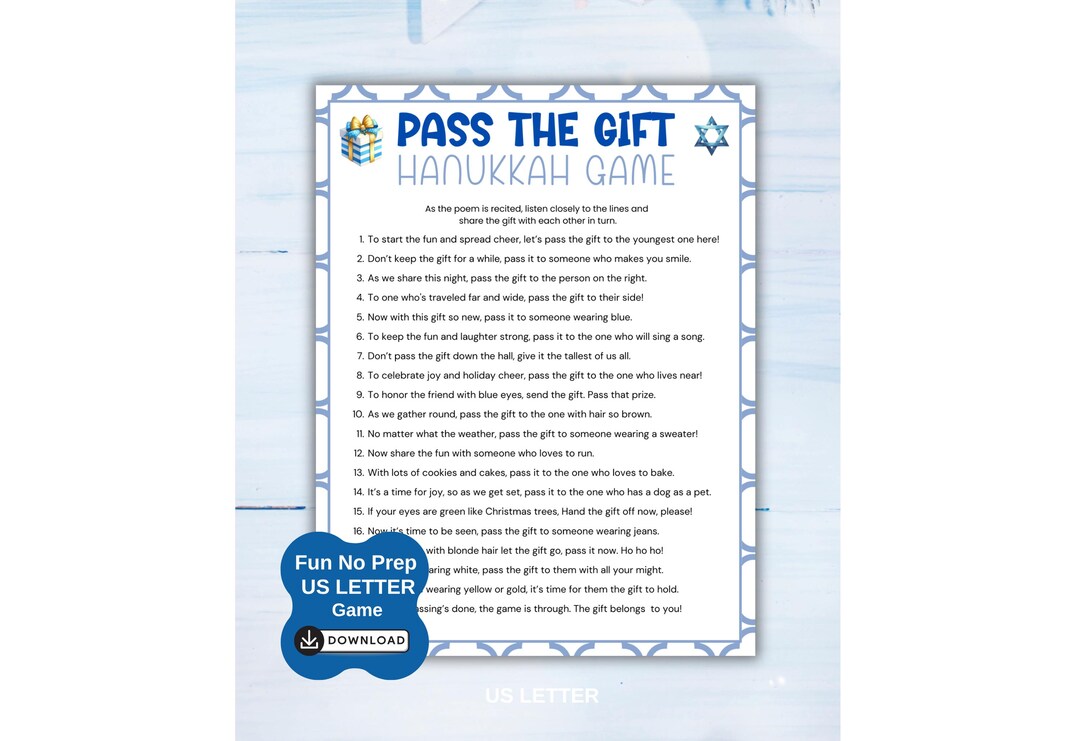 Hanukkah Pass the Gift Game, Pass the Present Game, Hanukkah Pass the ...