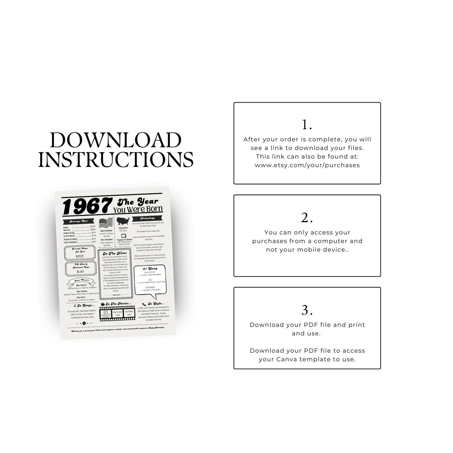 1967 the Year You Were Born Facts Printable Instant Digital Download ...