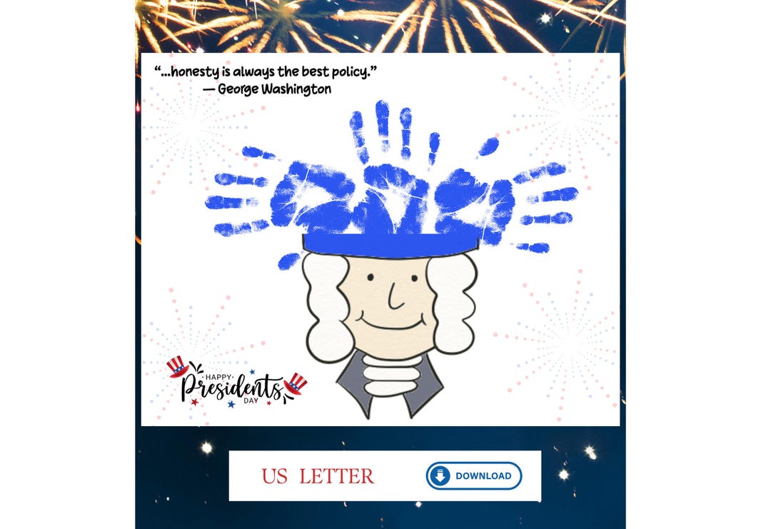 President's Day Handprint Art Printable, George Washington Handprint ...