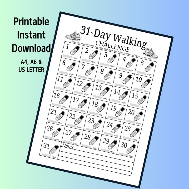 31 Day Step Tracker Monthly Challenge Printable, Walking Challenge ...