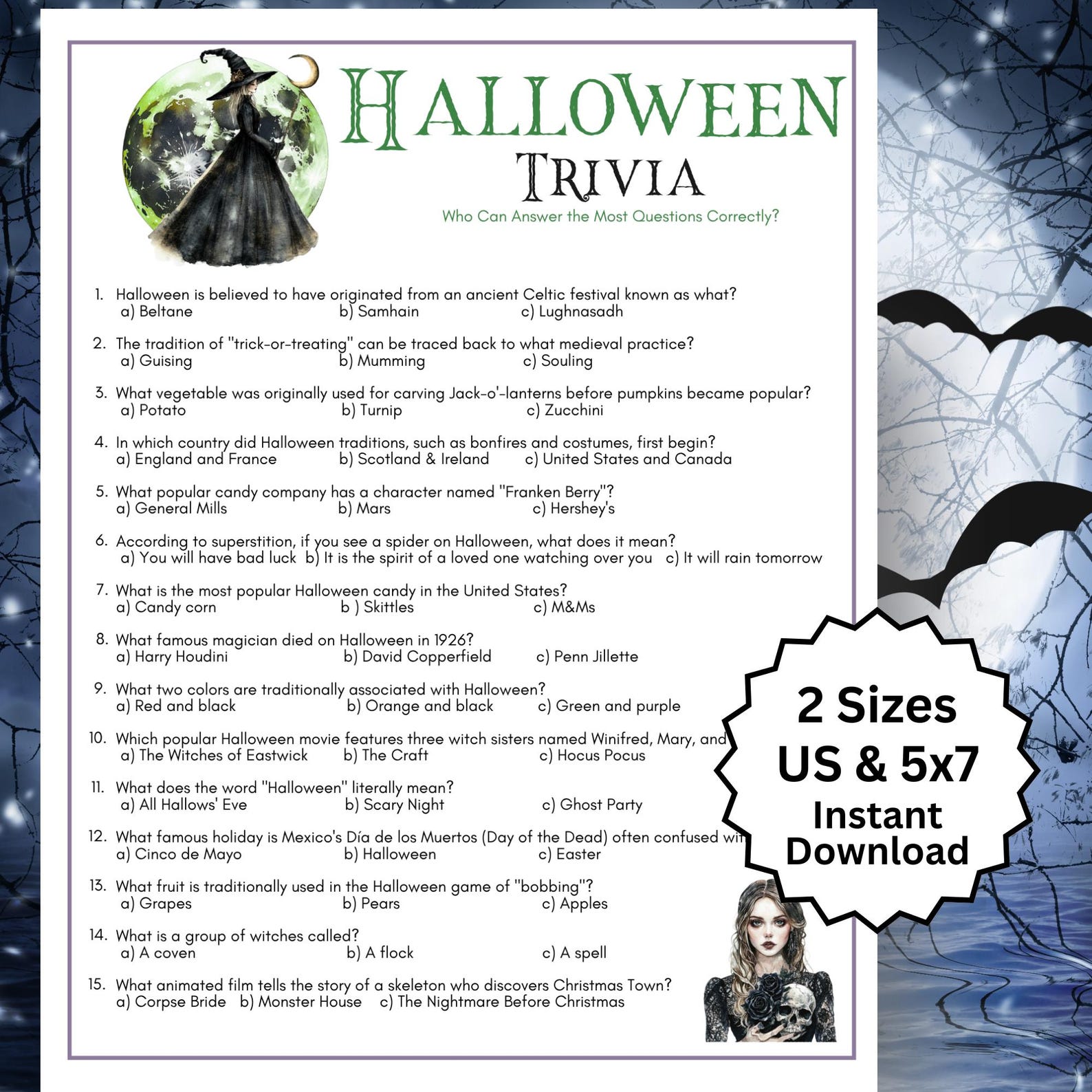 Halloween Trivia Game Printable, Halloween Quiz Game Printable ...