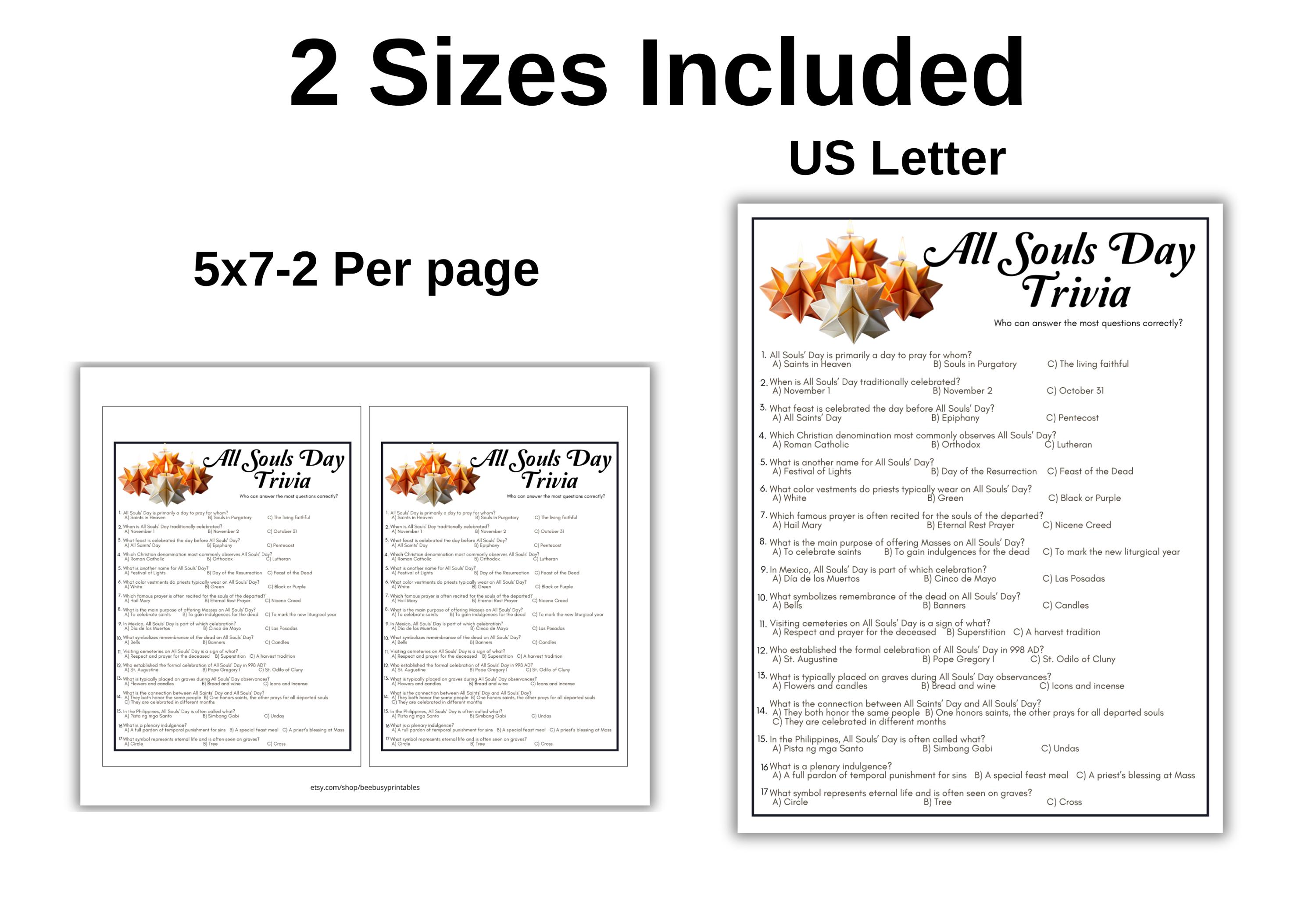 All Souls' Day Trivia Game Printable, All Souls Day Classroom Game ...