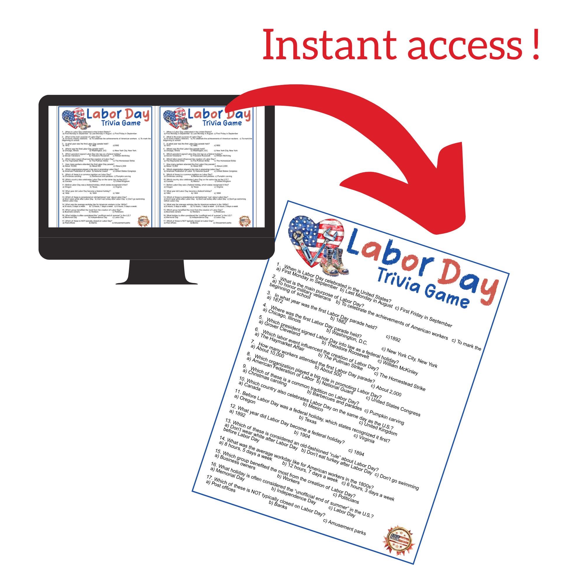 Labor Day Trivia Game Printable, Labor Day Games for Adults, Labor Day ...