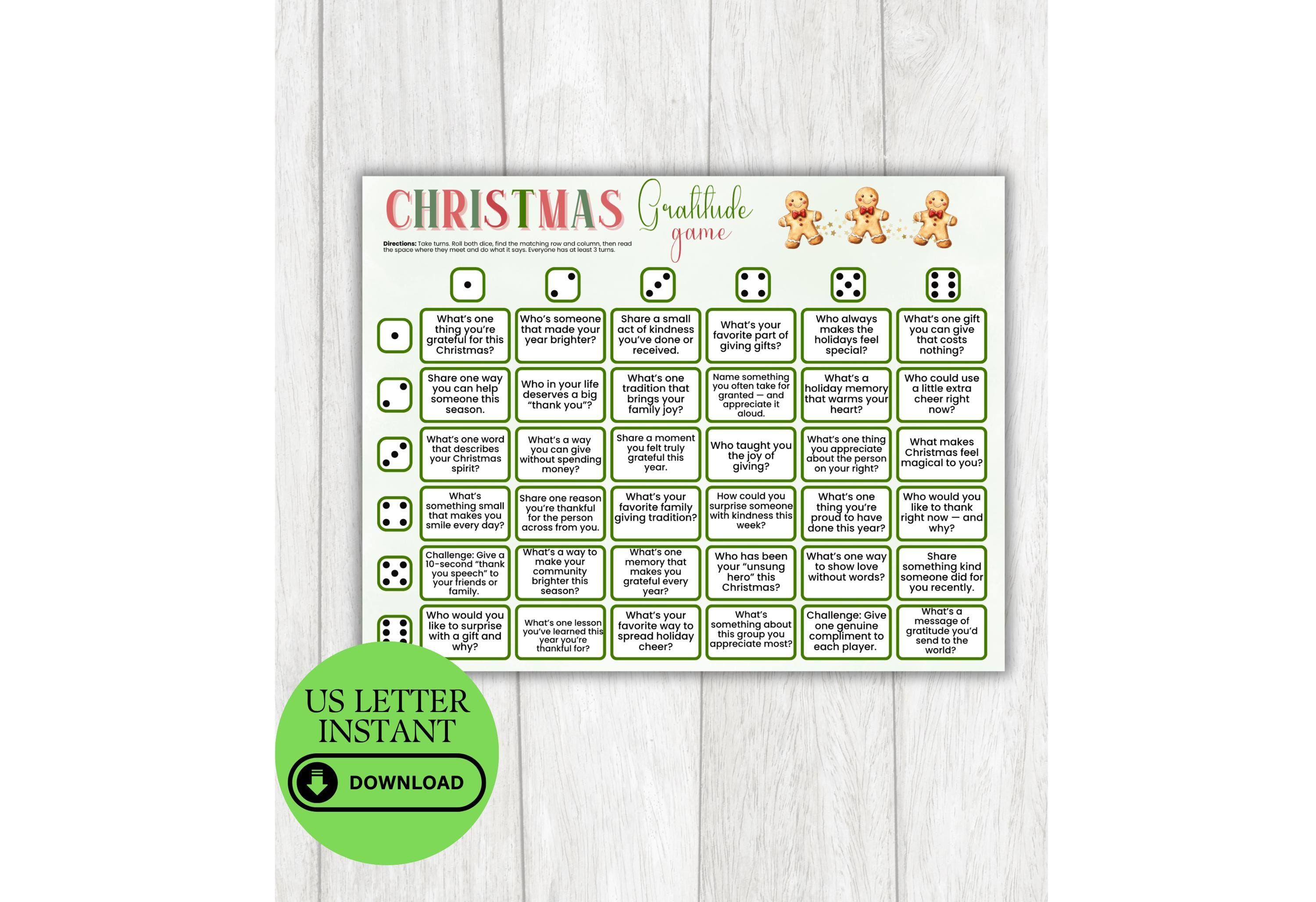Christmas Dicebreaker Game Printable, Christmas Gratitude Icebreaker ...