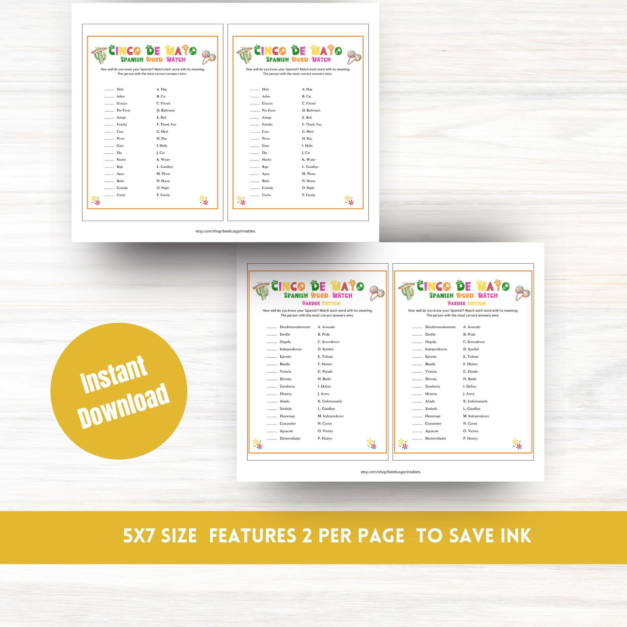 2 Cinco De Mayo Word Match Game Printables, Easy & Harder Version ...