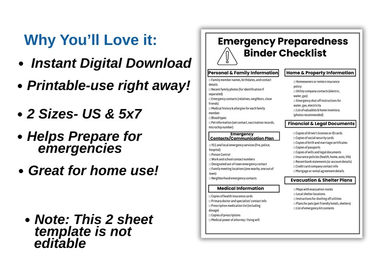 Home Emergency Binder Checklist Printable, Emergency Preparedness ...