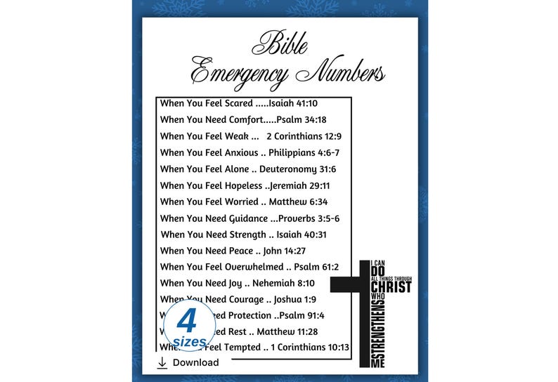 Bible Emergency Numbers Printable, Emergency Bible Verse Card ...