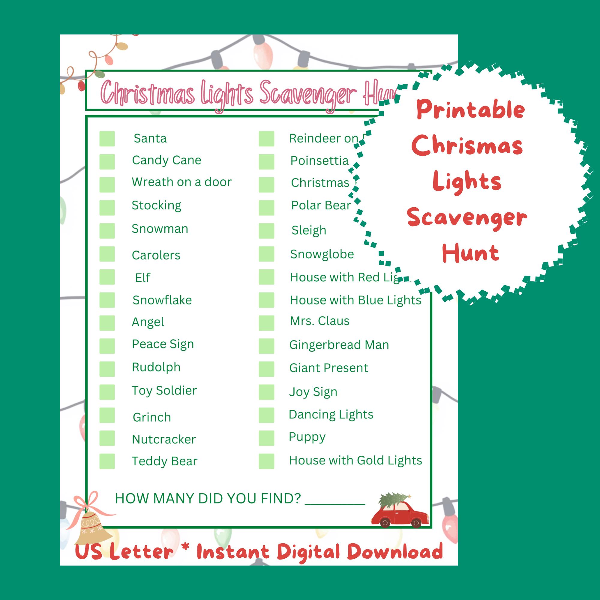 Christmas Lights Scavenger Hunt Printable Holiday Lights Game Christmas ...