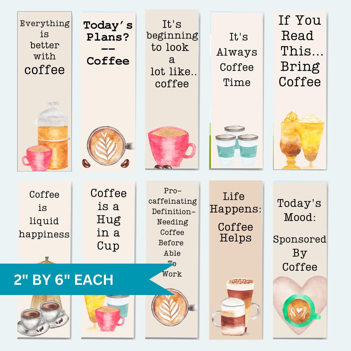 20 Coffee Bookmarks Printable, Funny Quotes Bookmark Set, Bookmarks for ...