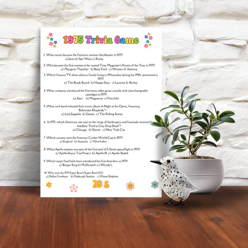 1975 Trivia Game Printable, 50th Birthday Party Games, Born in 1975 Fun ...