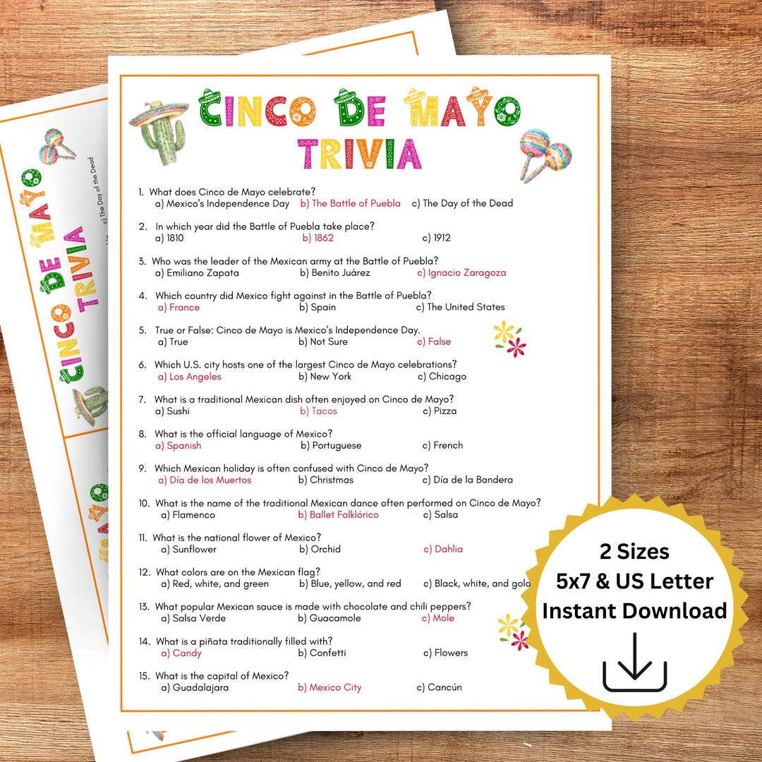 Cinco De Mayo Trivia Questions and Answers Printable, Cinco De Mayo ...