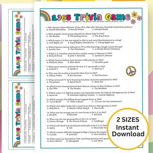 1965 Trivia Game Printable, 60th Birthday Party Games, Born in 1965 Fun ...