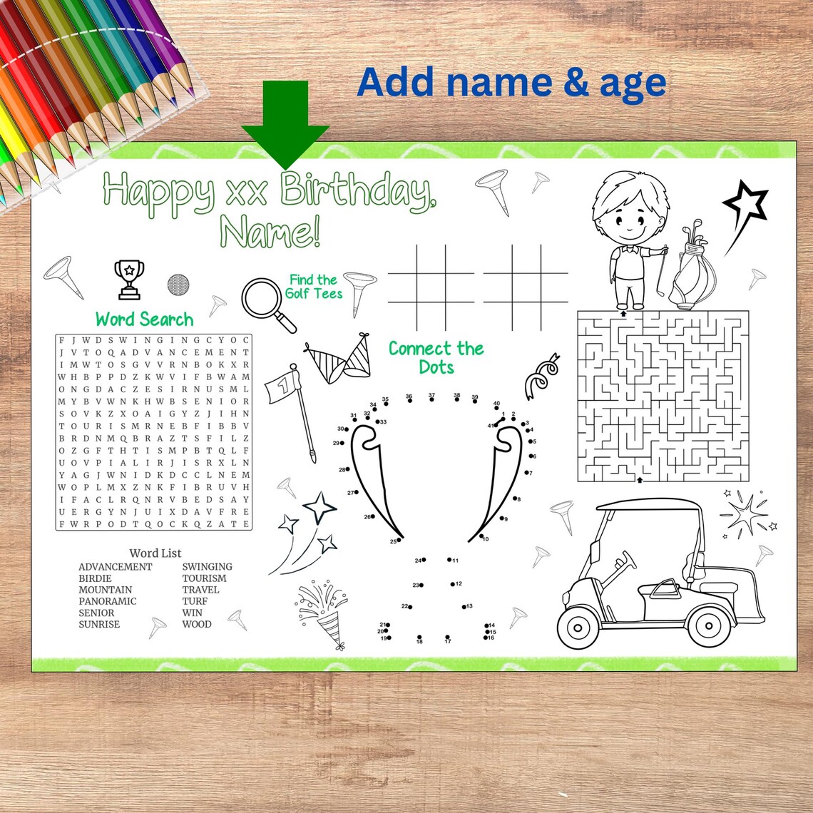 Editable Golf Party Placemat Printable, Golf Birthday Party Activity ...