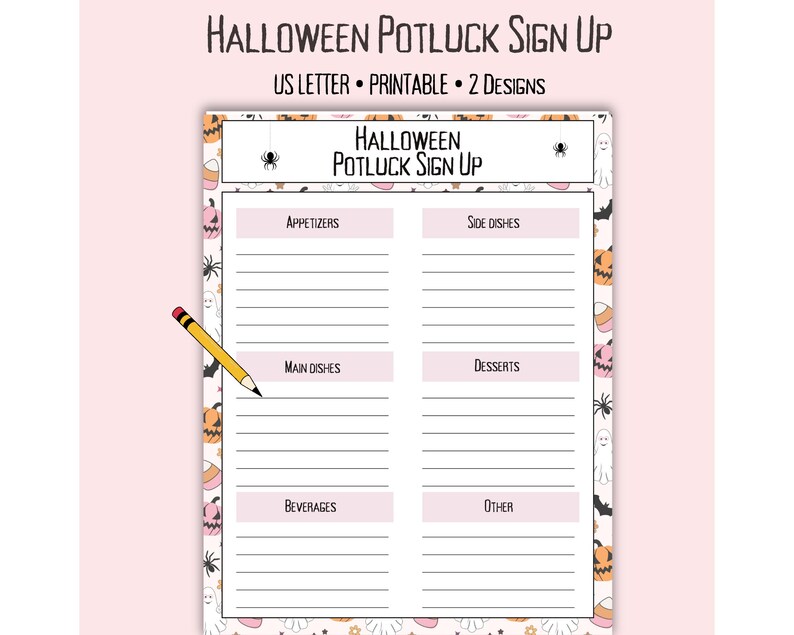 Printable Halloween Potluck Sign up Sheet October Potluck Sign up ...