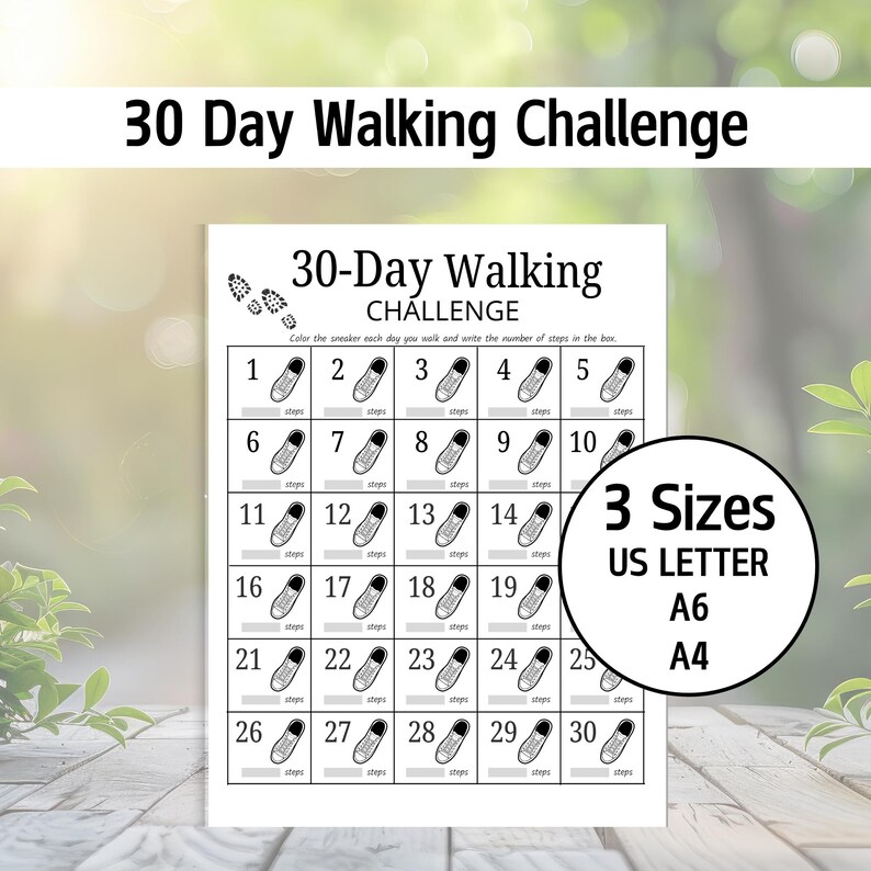 30 Day Step Tracker Monthly Challenge Printable, Walking Challenge ...