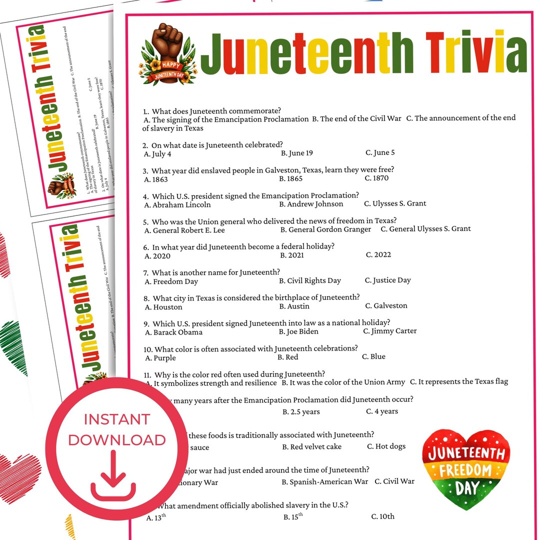 Juneteenth Trivia Game Printable, Black History Trivia Game, Juneteenth ...