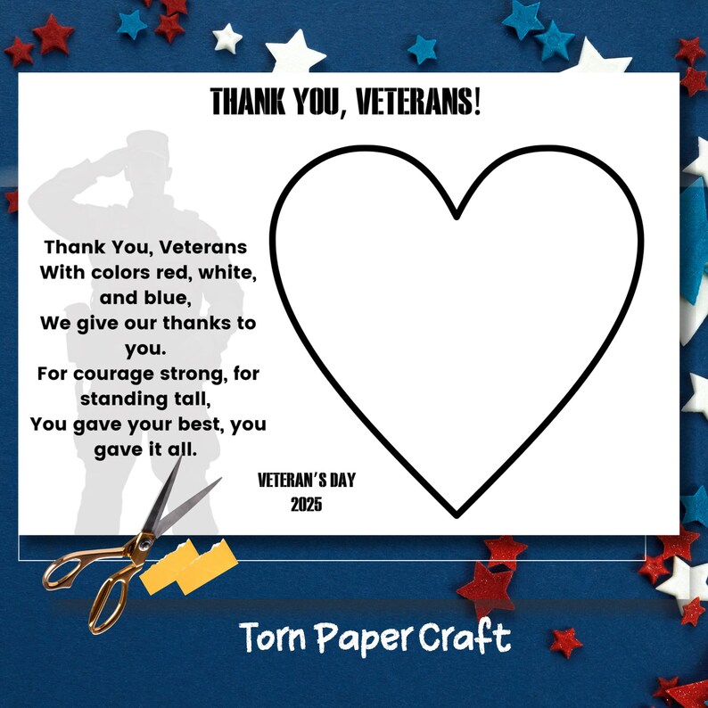Torn Paper Veteran's Day Craft Printable, Veteran's Day Activity for ...
