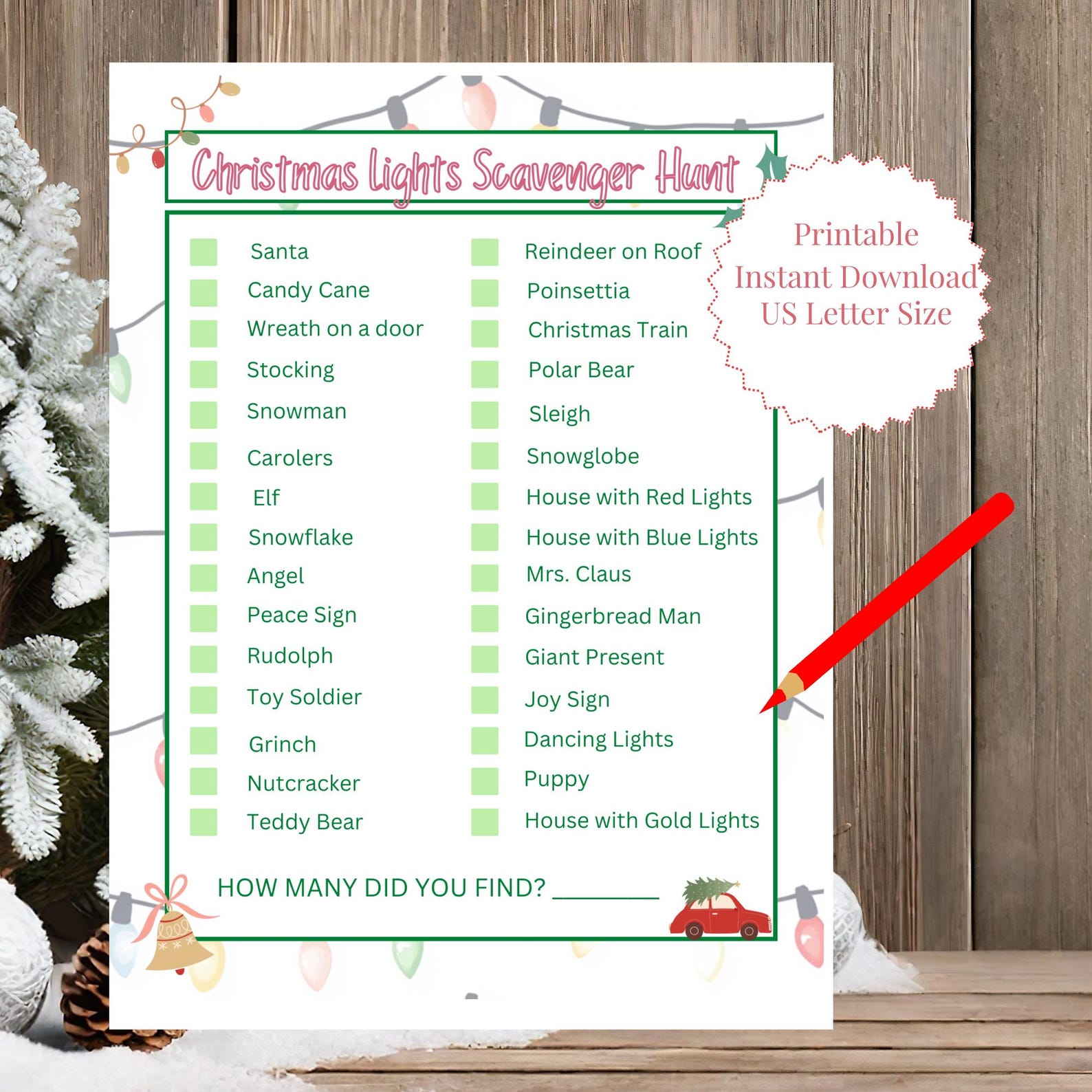 Christmas Lights Scavenger Hunt Printable Holiday Lights Game Christmas ...