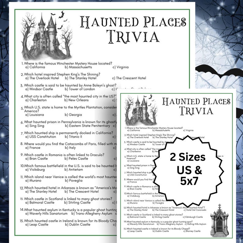 Haunted Places Trivia Quiz Printable, Haunted Places Halloween Trivia ...