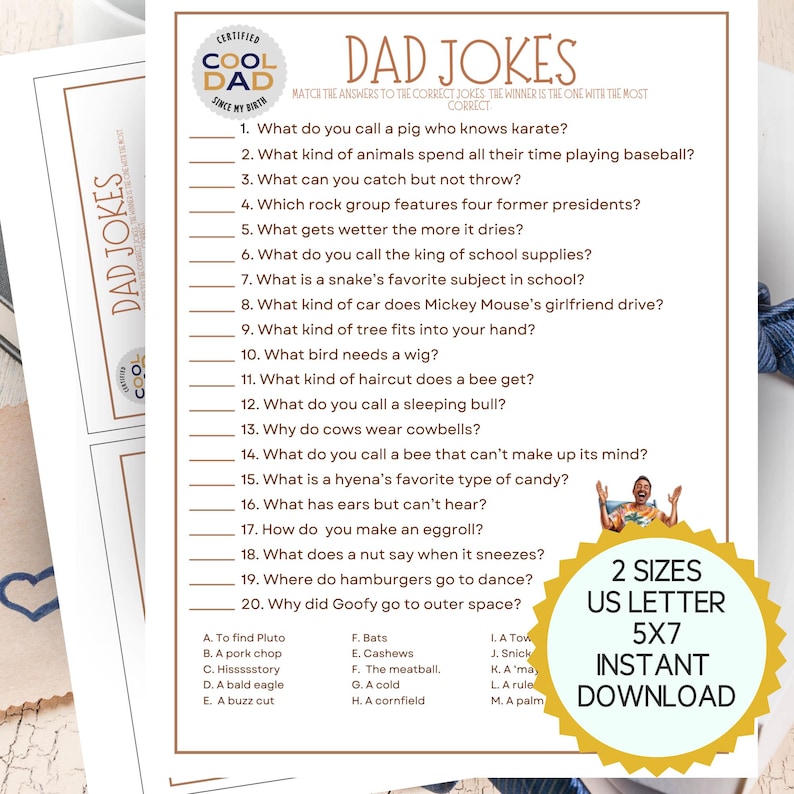 Dad Jokes Matching Game Printable, Dad Jokes for Work, Dad Jokes for ...