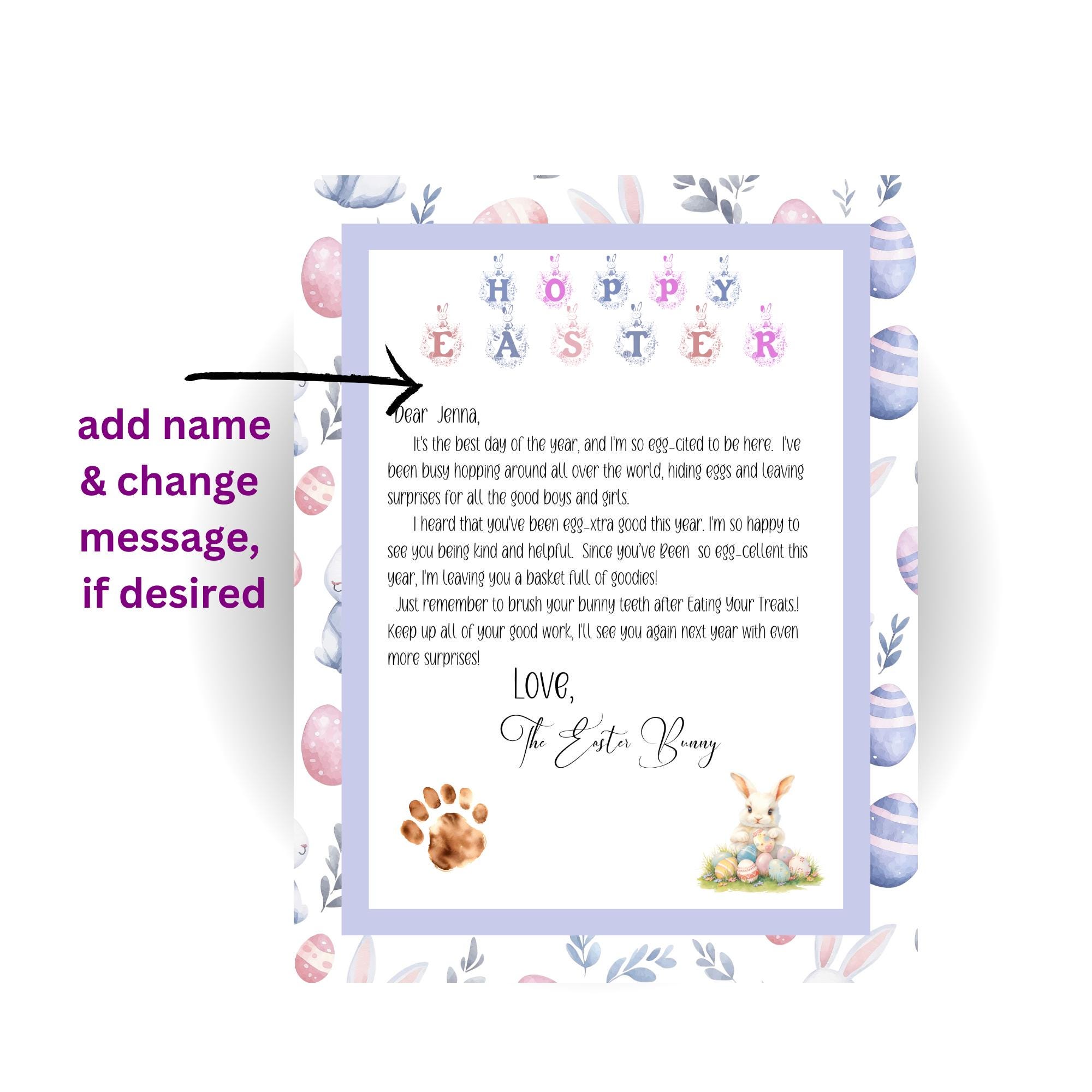 Editable Easter Bunny Letter Instant Download, Easter Letter Printable ...