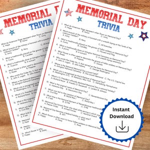 Memorial Day Trivia Printable, Memorial Day Celebration Activity ...