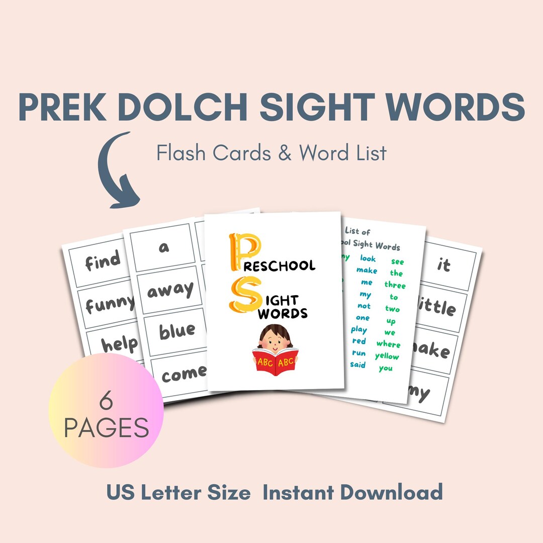 Printable Prek Dolch Sight Word Flashcards - Etsy