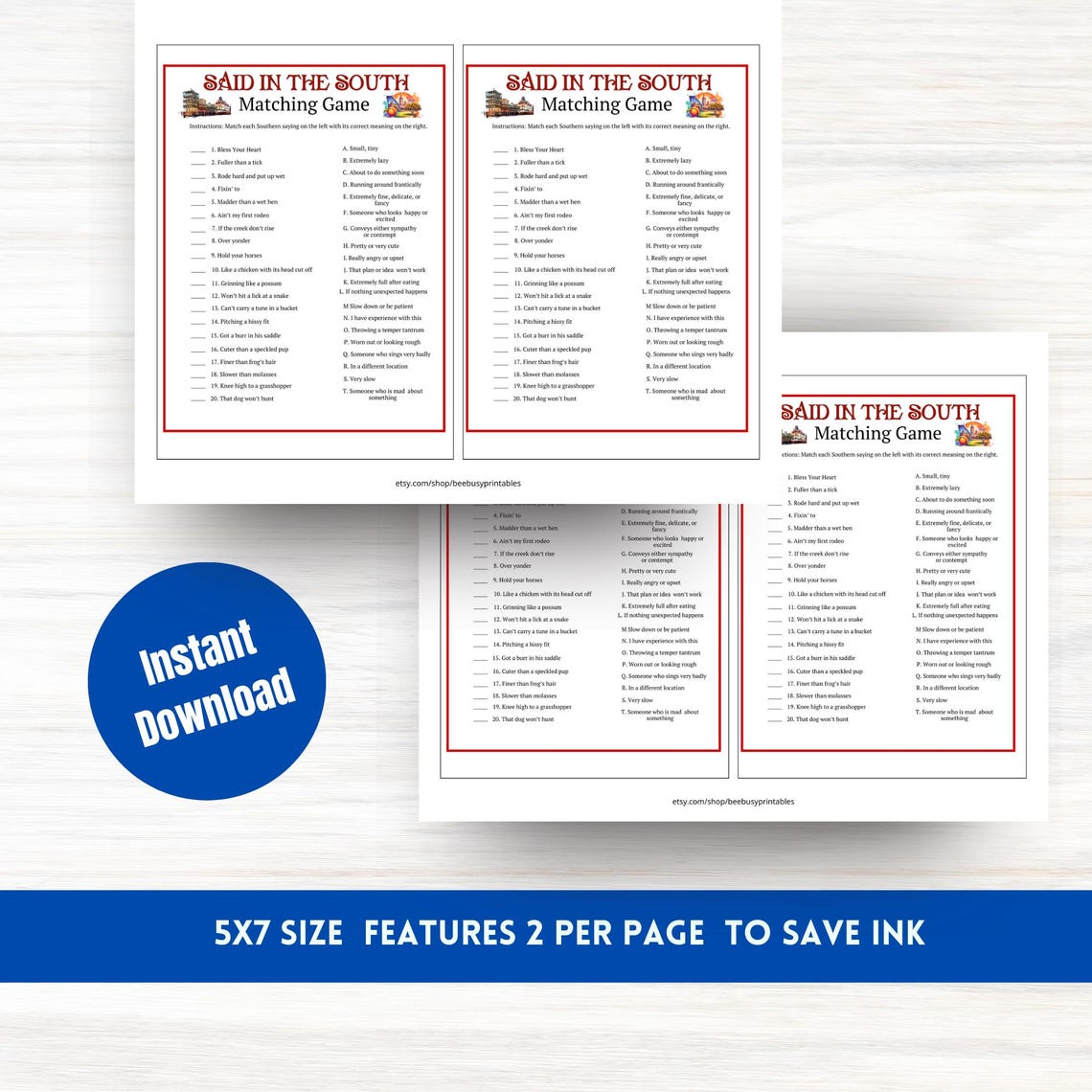 Said in the South Southern Sayings Matching Game Printable, Funny ...