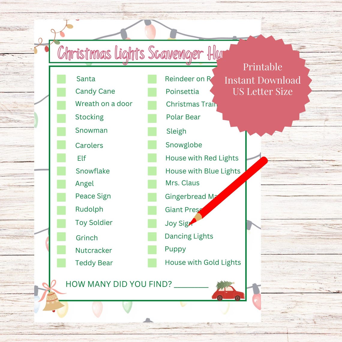Christmas Lights Scavenger Hunt Printable Holiday Lights Game Christmas ...