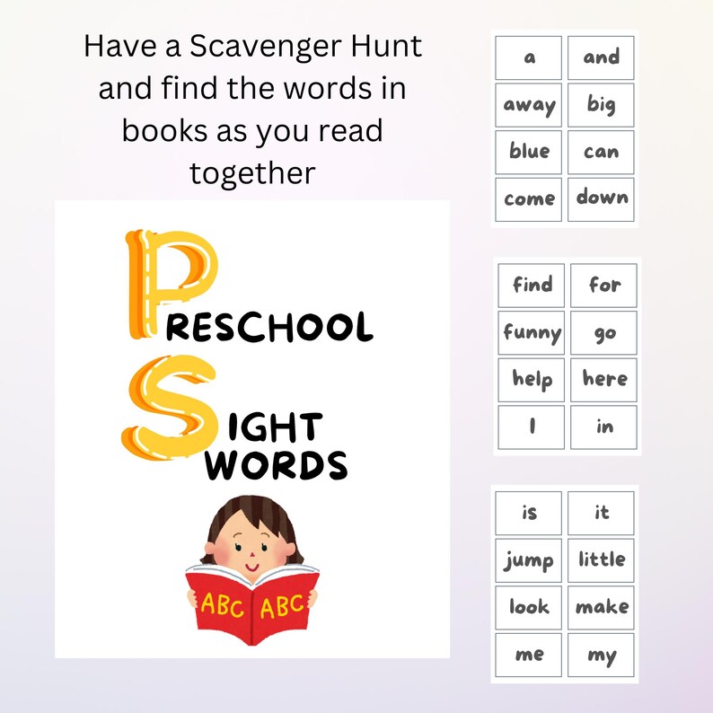 Pre-k Dolch Sight Words Printable Early Literacy Flashcards Homeschool ...