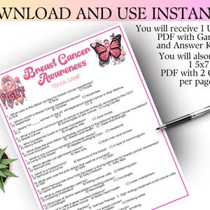 Breast Cancer Awareness Trivia Printable, Pink Ribbon Fundraiser Party ...