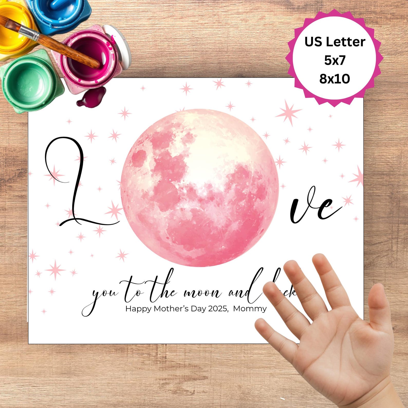 Mother's Day Handprint Art, Love You to the Moon Mother's Day Handprint ...